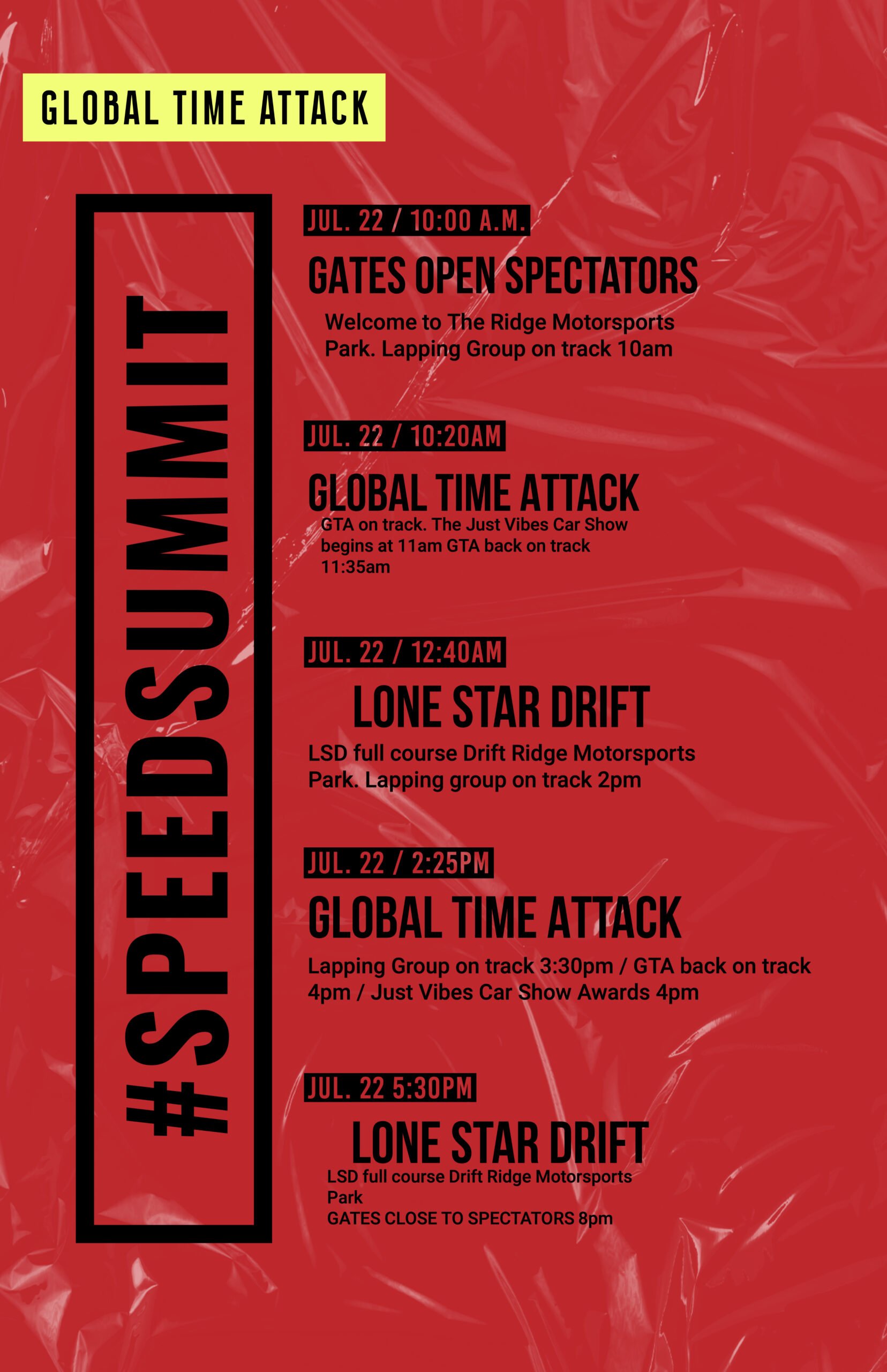 Schedule & map. July 22-23, 2023 – Global Time Attack