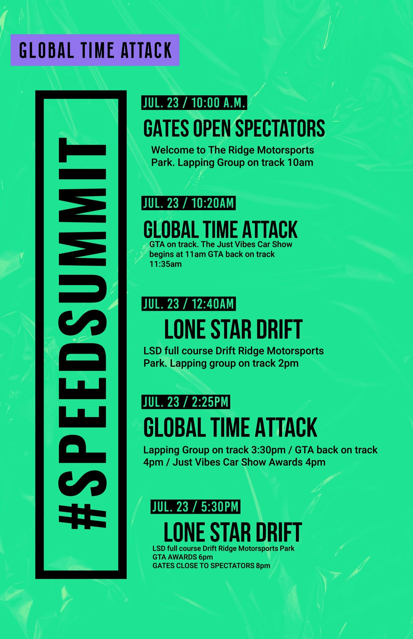 Schedule & map. July 22-23, 2023 – Global Time Attack